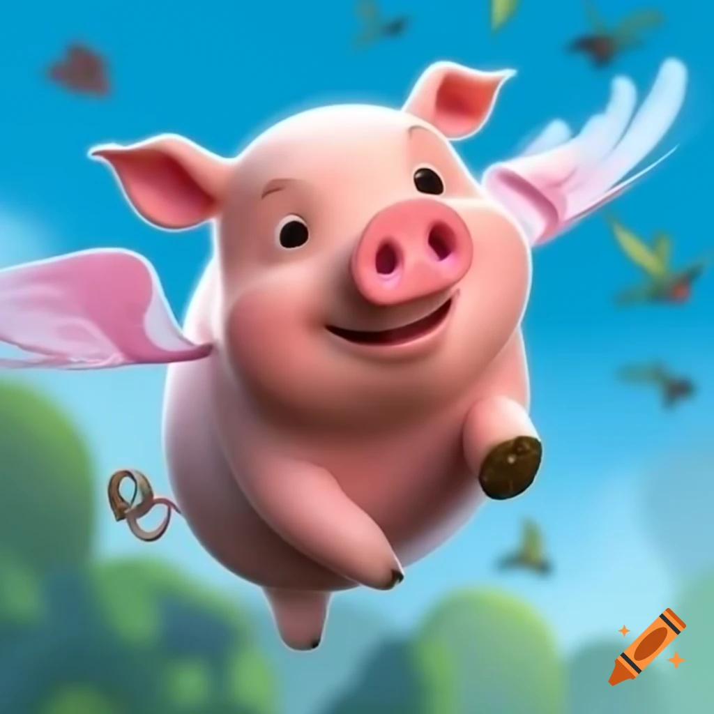 Whimsical flying pig illustration on Craiyon