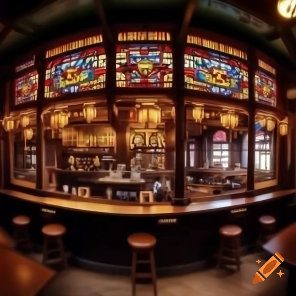 Fabulous tavern with stained glass windows and flowers, high resolution ...