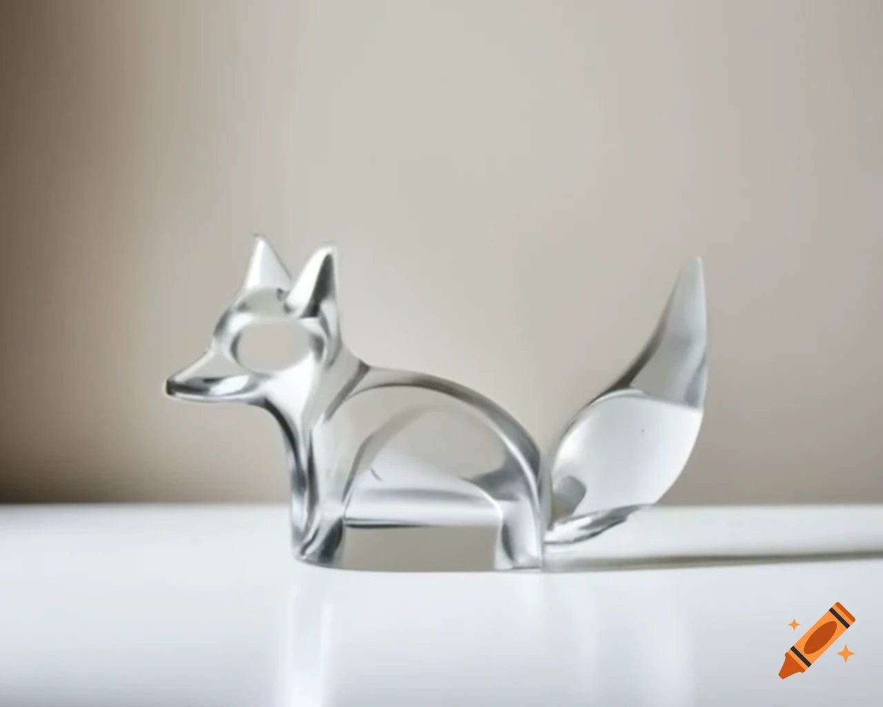 Reflective clear stained glass sculpture of a fox on Craiyon