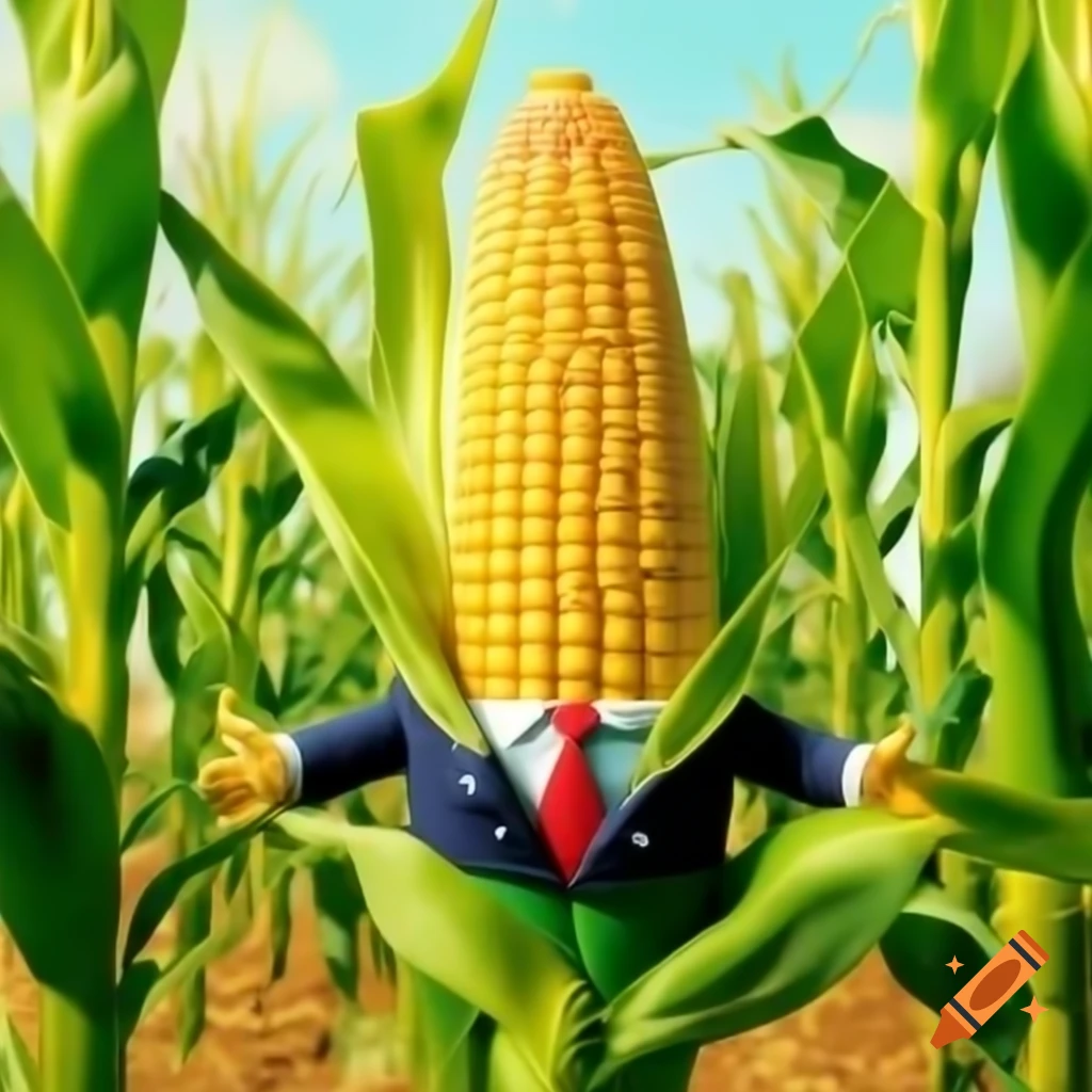 Patriotic cartoon corn on the cob in a suit and tie on Craiyon