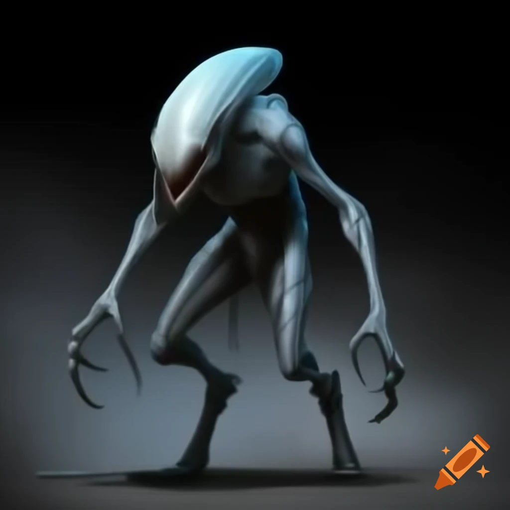 Tall extraterrestrial creature with black exoskeleton and ...