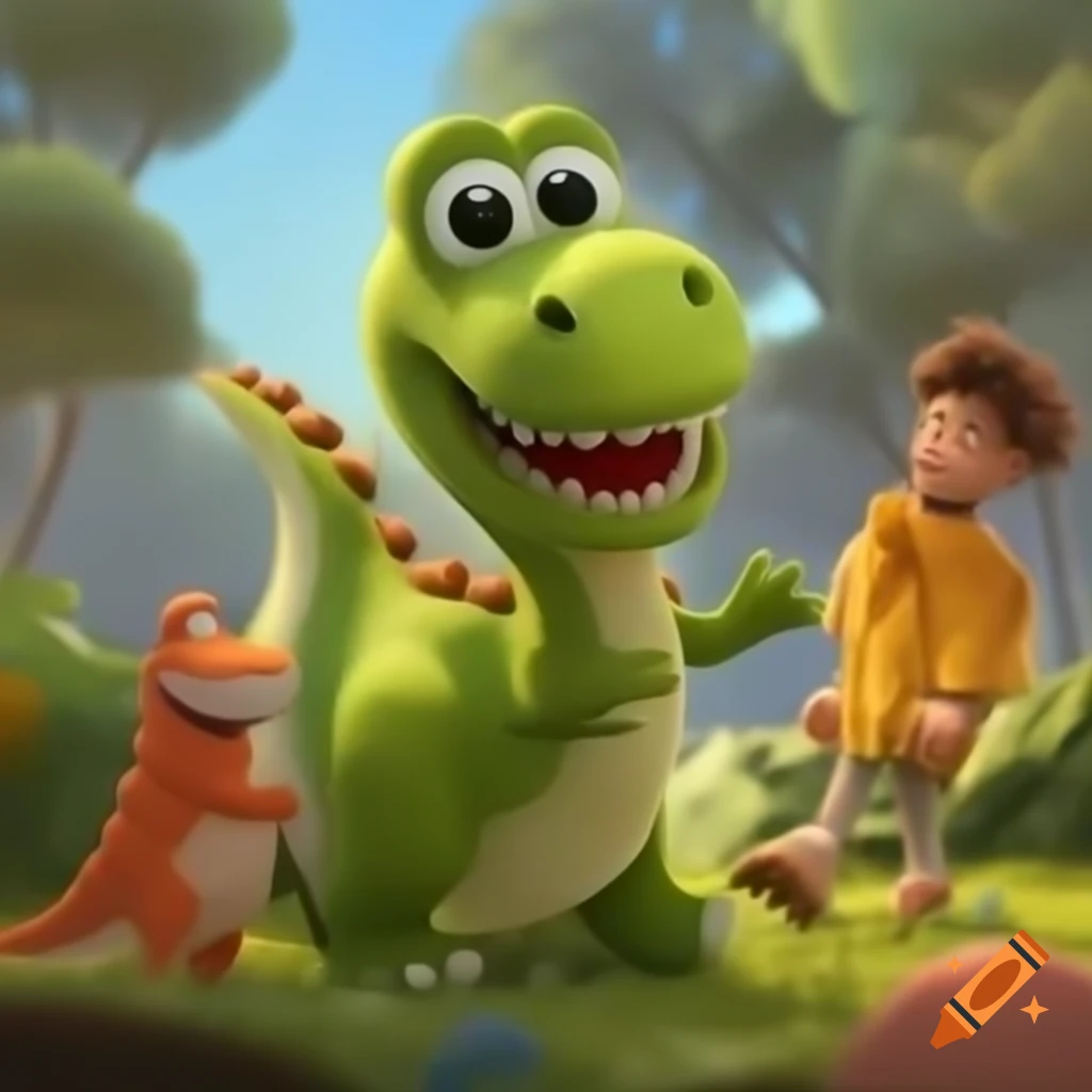 Little dinosaur playing with friends on Craiyon