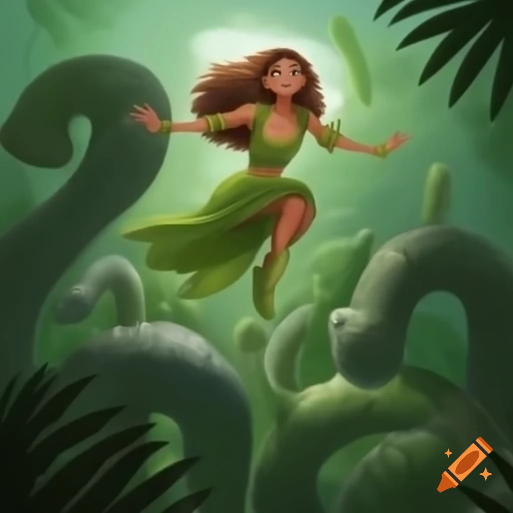 Zendaya portraying a nature goddess levitating over jungle creatures on ...
