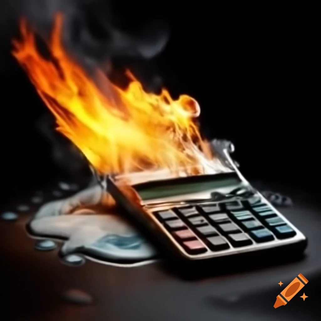Exploding and burning calculator, melting effects on Craiyon
