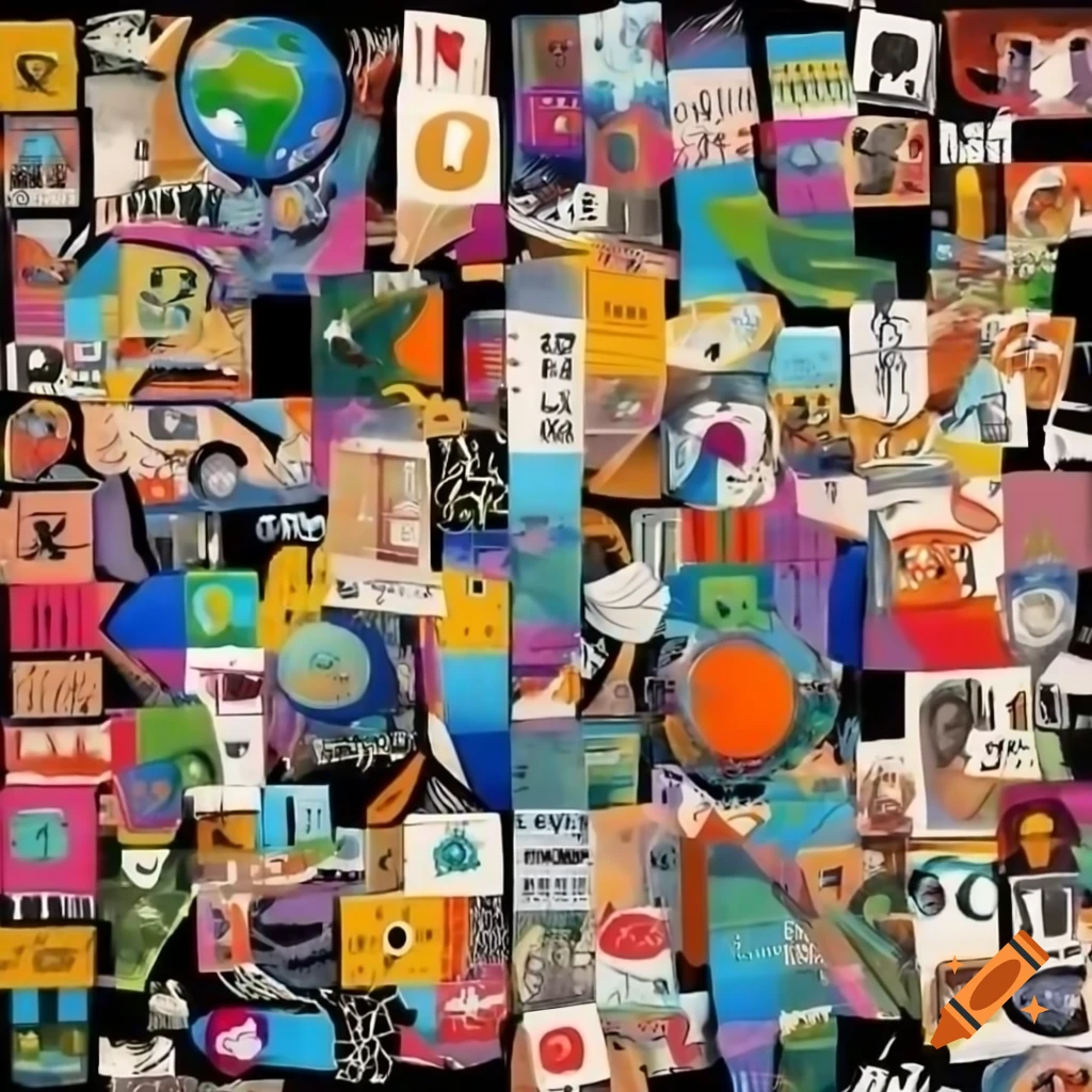 Collage artwork featuring letters and planet earth with wave design on ...