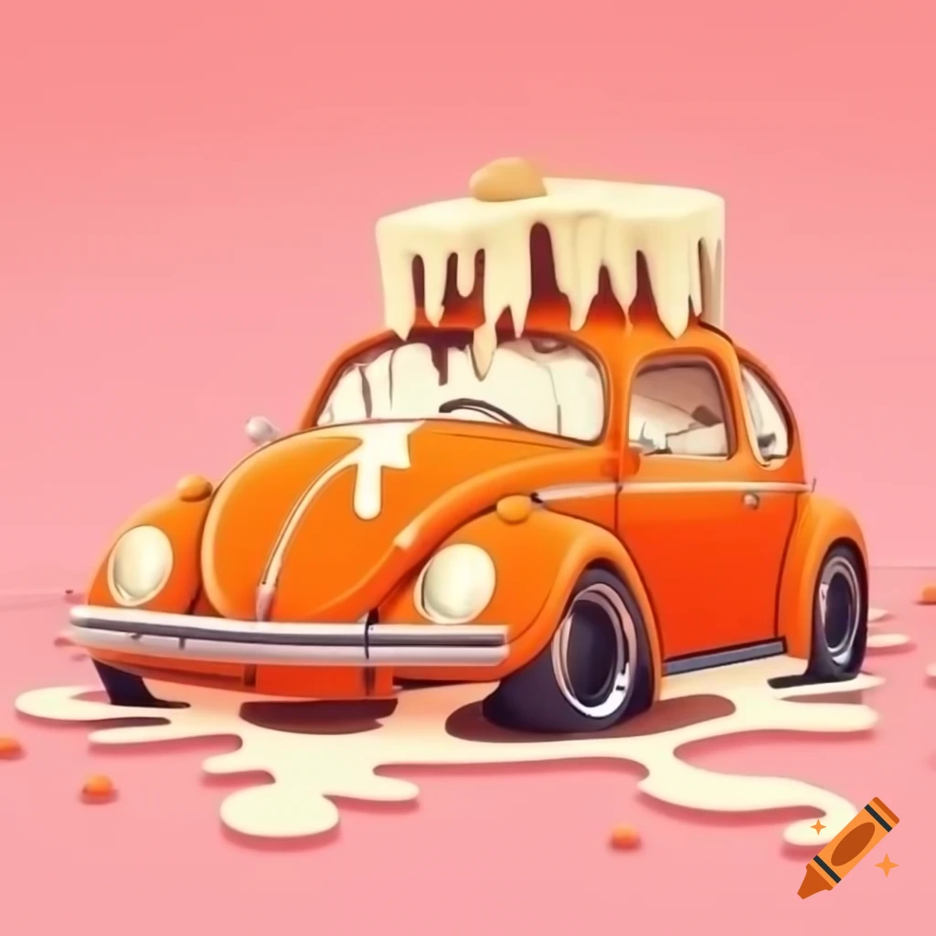 Cartoon of orange VW Beetle with melting creamsicles on Craiyon