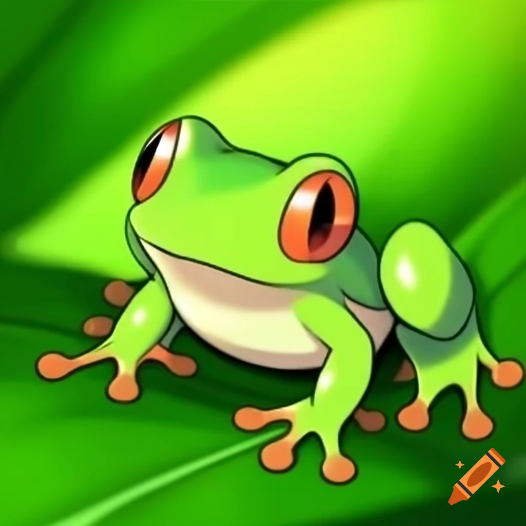 Lime green tree frog illustrated in Pokémon art style on Craiyon