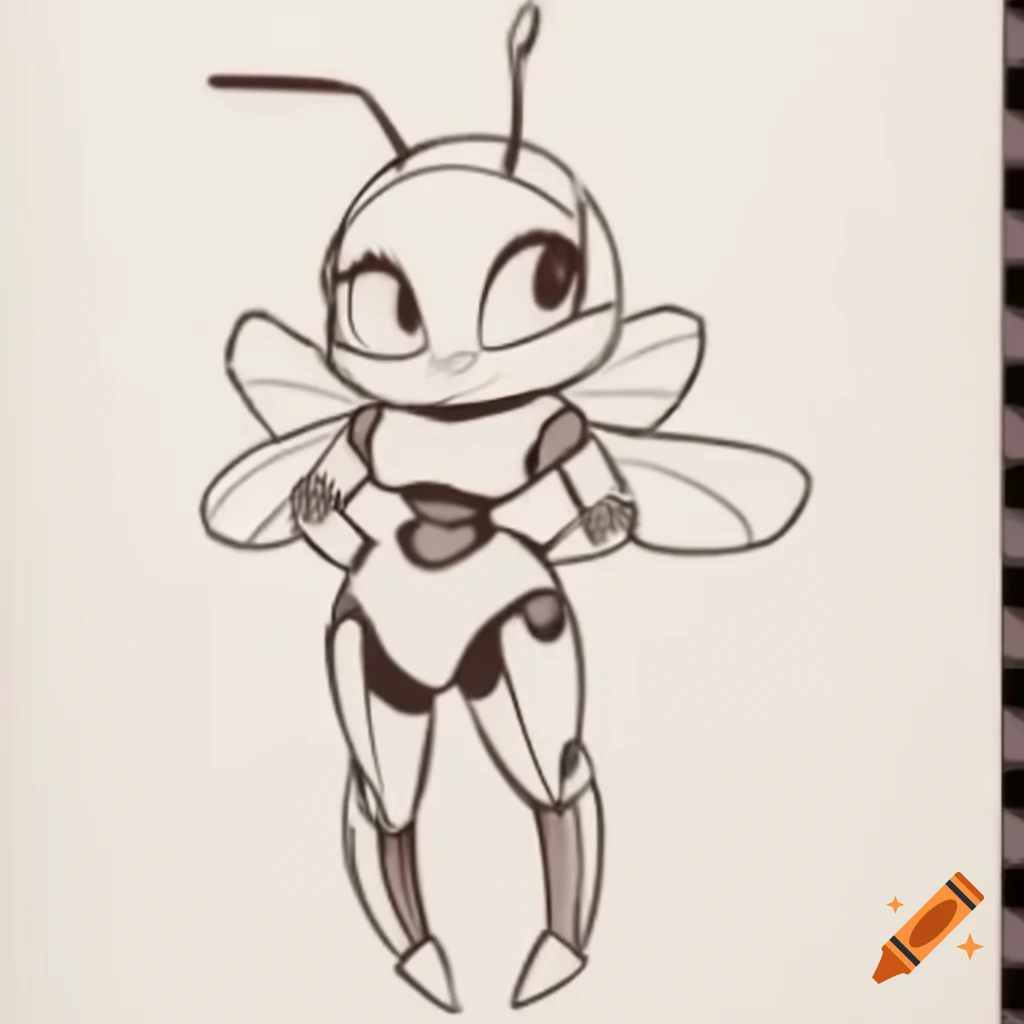 Female bee anthro robot cartoon character design on Craiyon