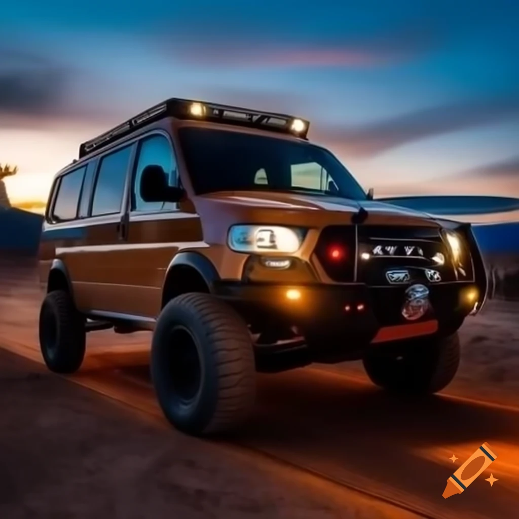 Upgraded lifted suspension for off-road van modifications on Craiyon