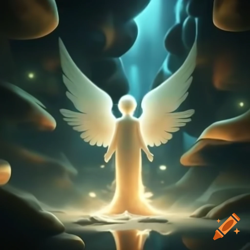 Luminescent humanoid angel with organic contours and layered effect on ...