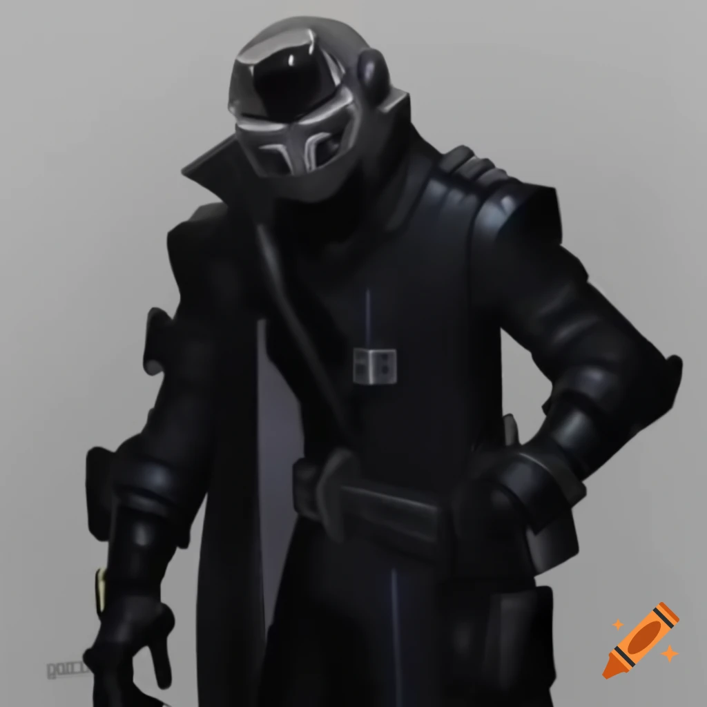 Hand-drawn animated character in black armor and sci-fi helmet ...