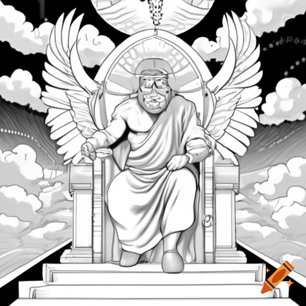 Black and white illustration of zeus seated on throne with lightning ...