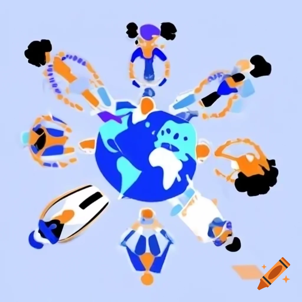 Graphic collage on climate change featuring diverse teamwork with Earth ...