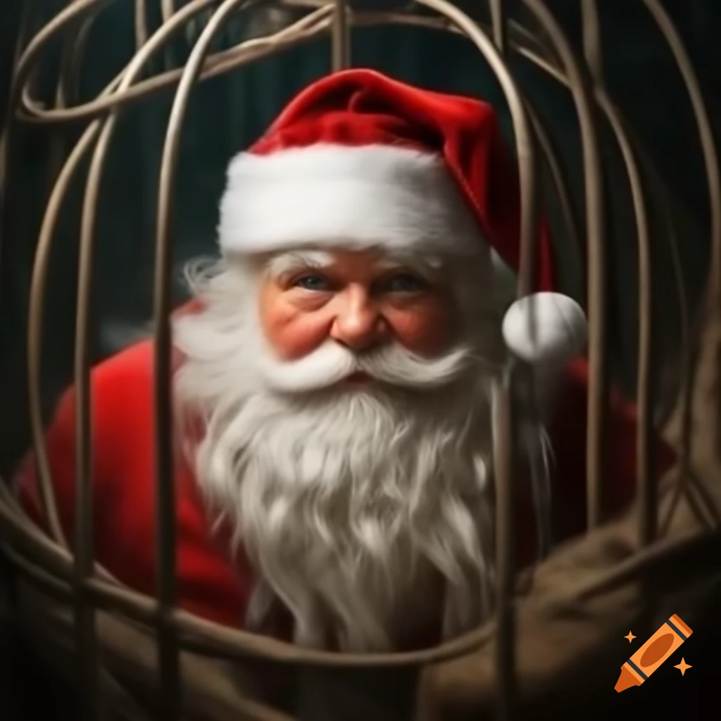 Santa Claus caught in a playful trap on Craiyon