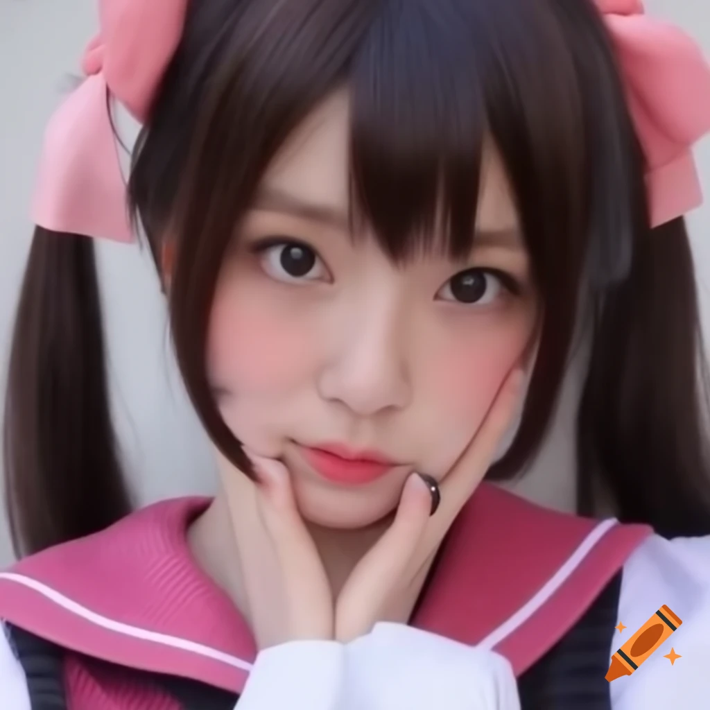 Close-up of mother cosplaying as a cute anime character on Craiyon