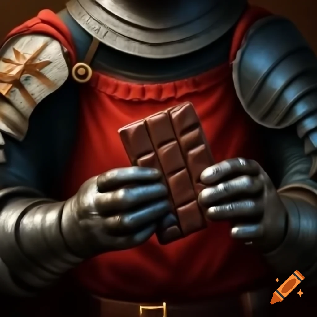 Knight holding chocolate, blending medieval themes with confectionery ...