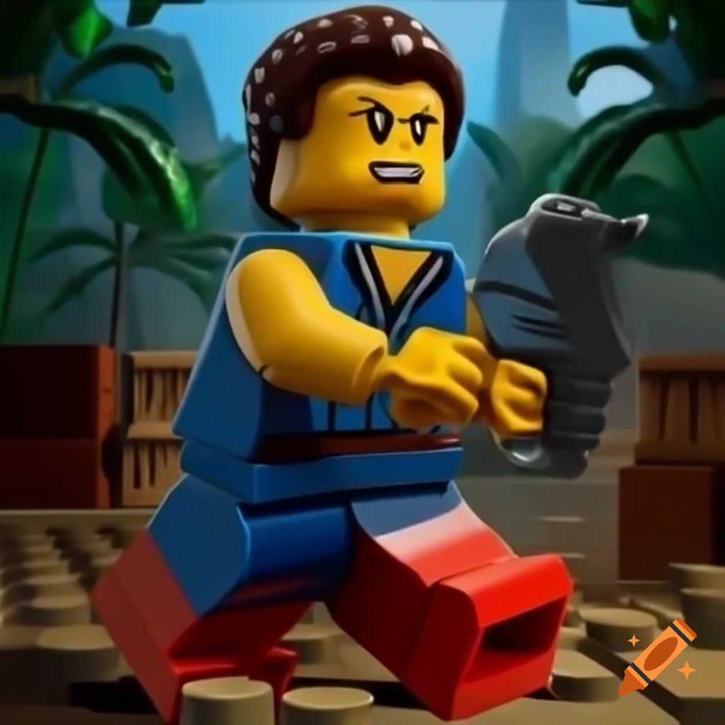 Lego recreation of sylvester stallone as rambo in a jungle setting on ...