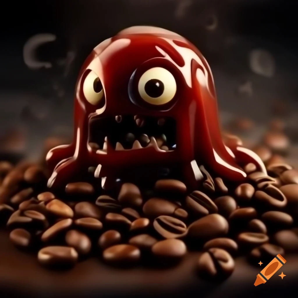 Unique horror-themed jelly monster made from coffee beans on Craiyon