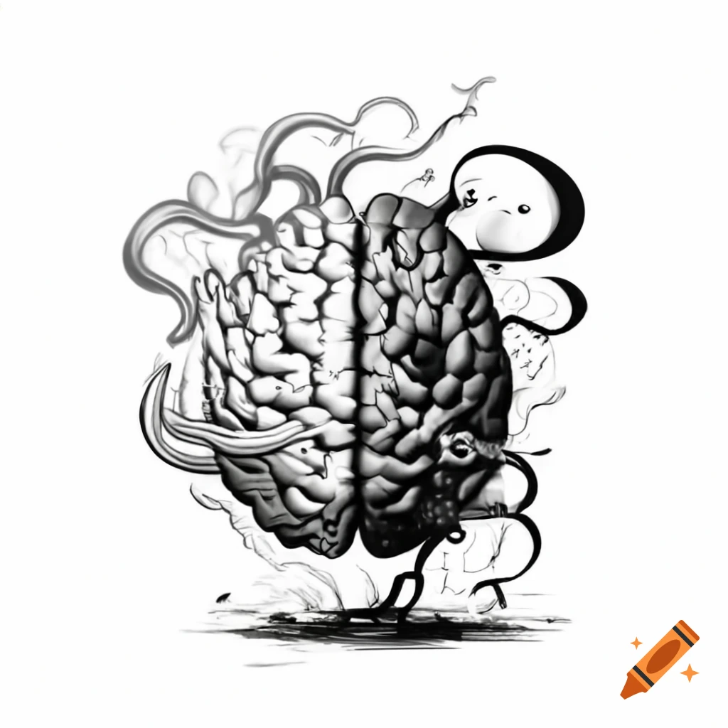 Tattoo design of brain with ominous smoke-like creature emerging on Craiyon