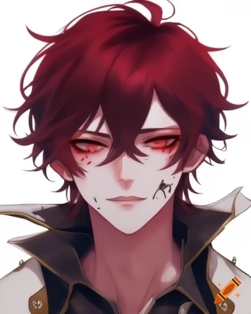 Anime character with long dark red hair and pirate outfit, flustered ...