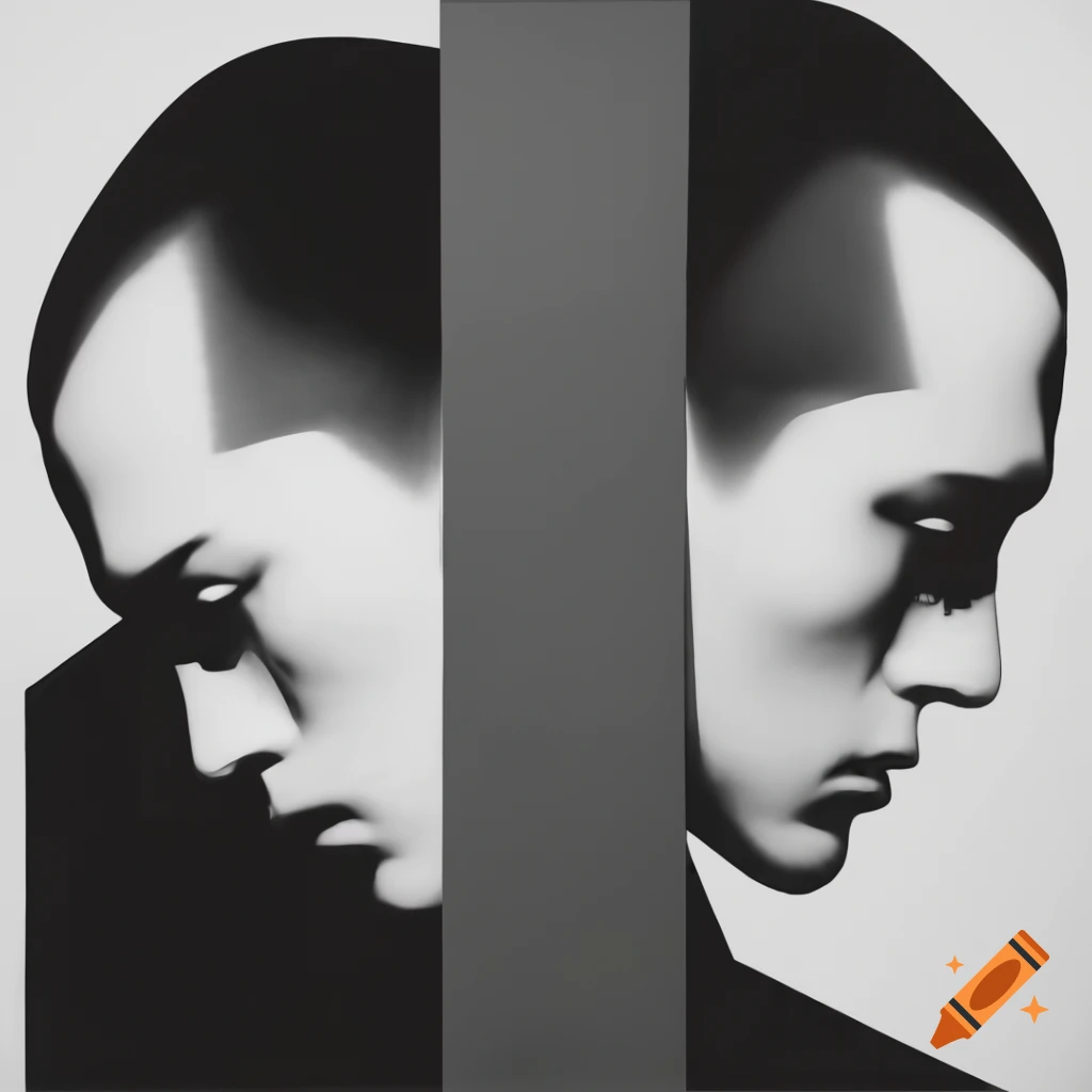 Dynamic black and white line drawing of models in conflict with ...