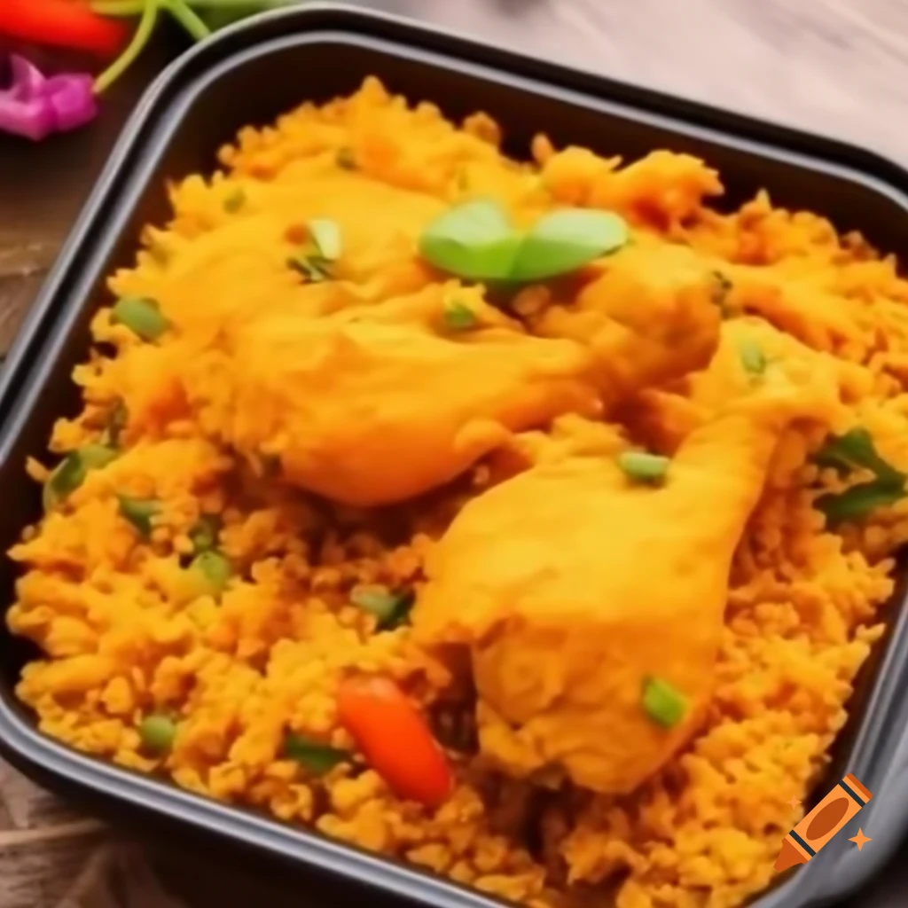 Bengali-style vegetable fried rice and chicken curry in food containers ...