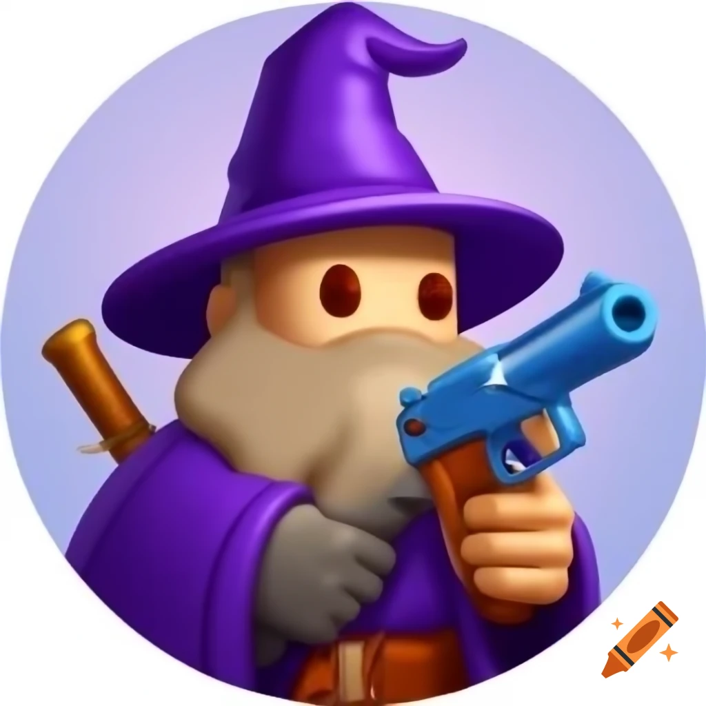 Game icon featuring a wizard with guns on Craiyon