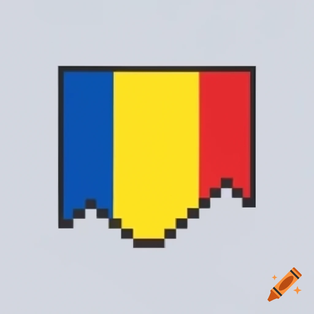 Minecraft-style logo featuring Romanian flag colors and mountains on ...