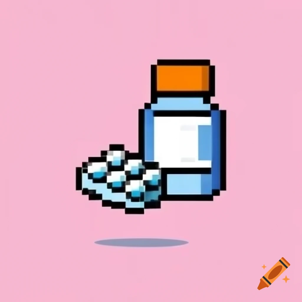 Pixel art featuring medication, pills, and bottles on Craiyon
