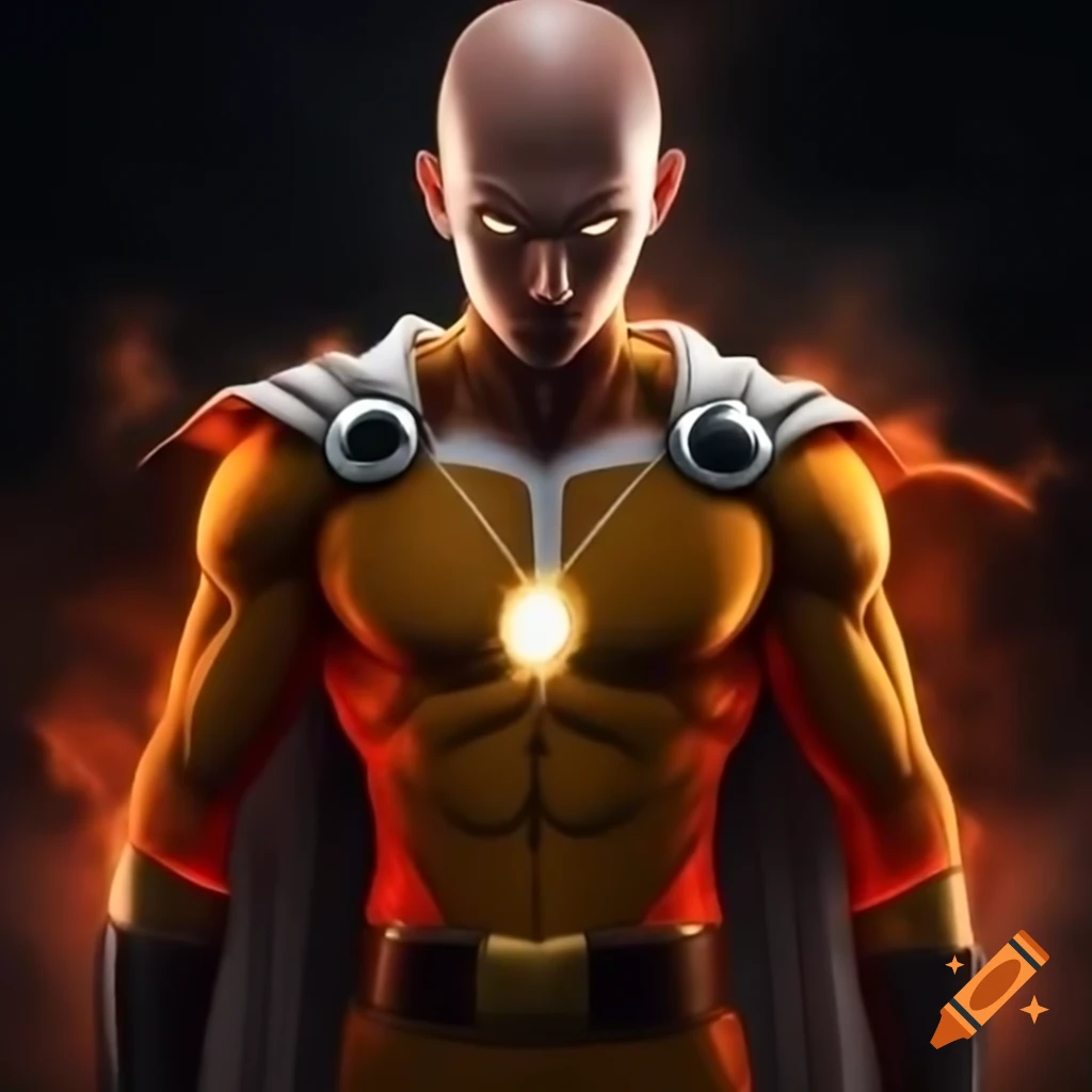 Saitama from One Punch Man showcasing immense power in a punch, with a ...