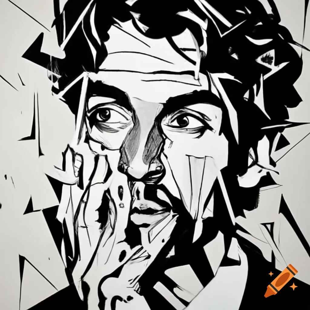 High contrast black and white geometric line drawing with political ...