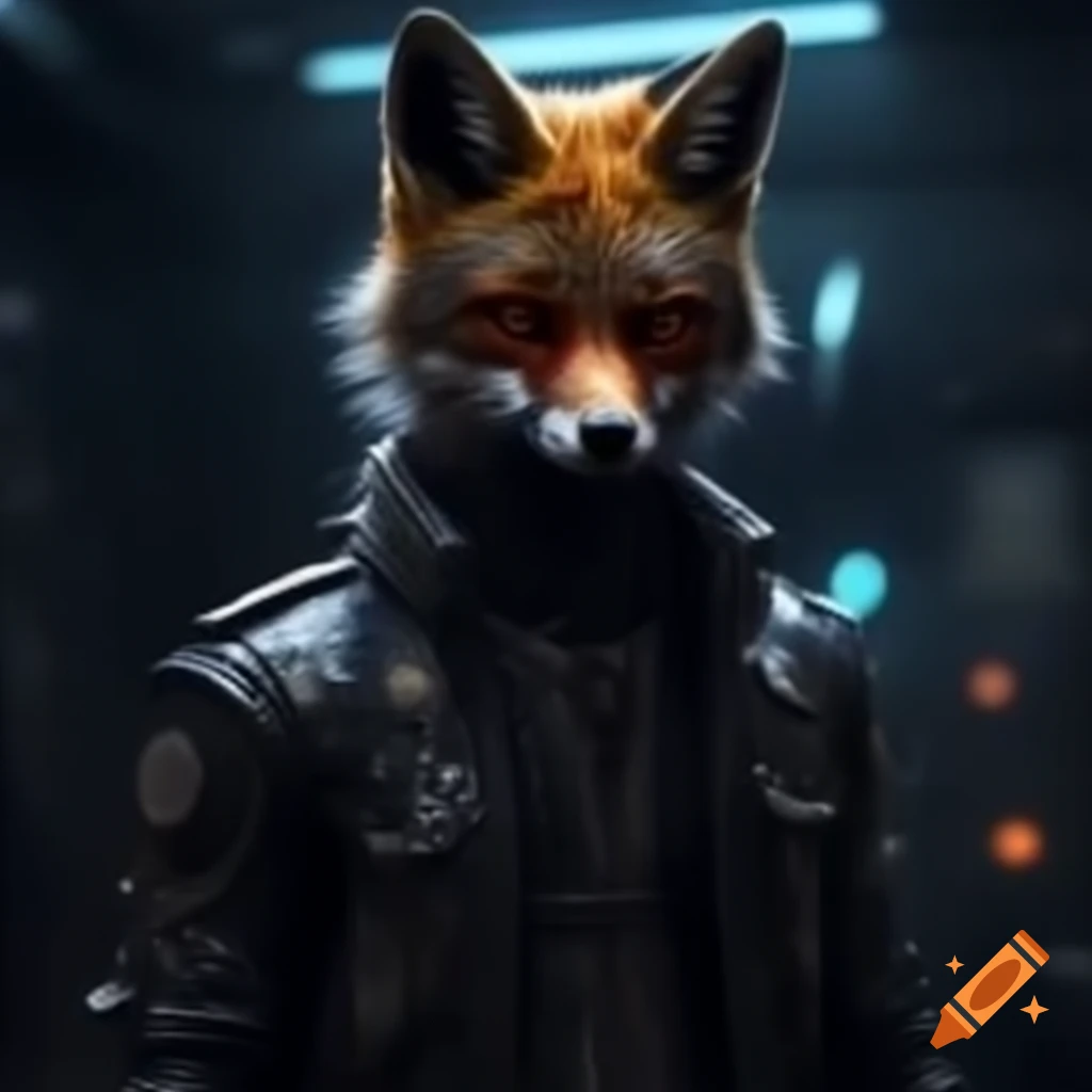 Half-human half-fox holding gigantic flaming sword in cyberpunk style ...