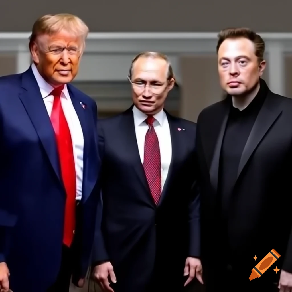 Donald Trump, Vladimir Putin, and Elon Musk together on Craiyon