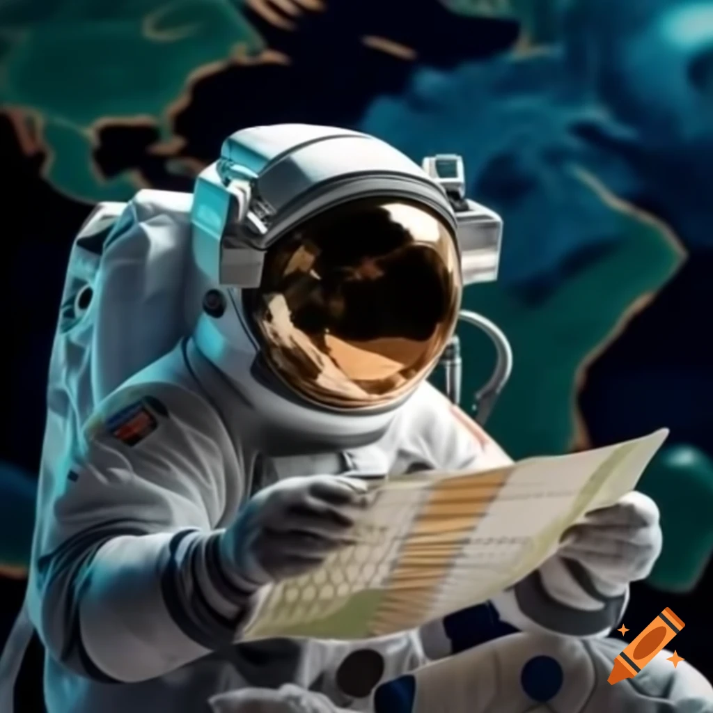 Lost astronaut looking at a map in space on Craiyon