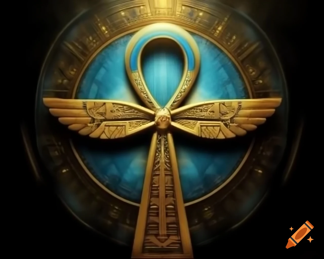 Ancient Egyptian Ankh symbol in gold and blue representing life and ...