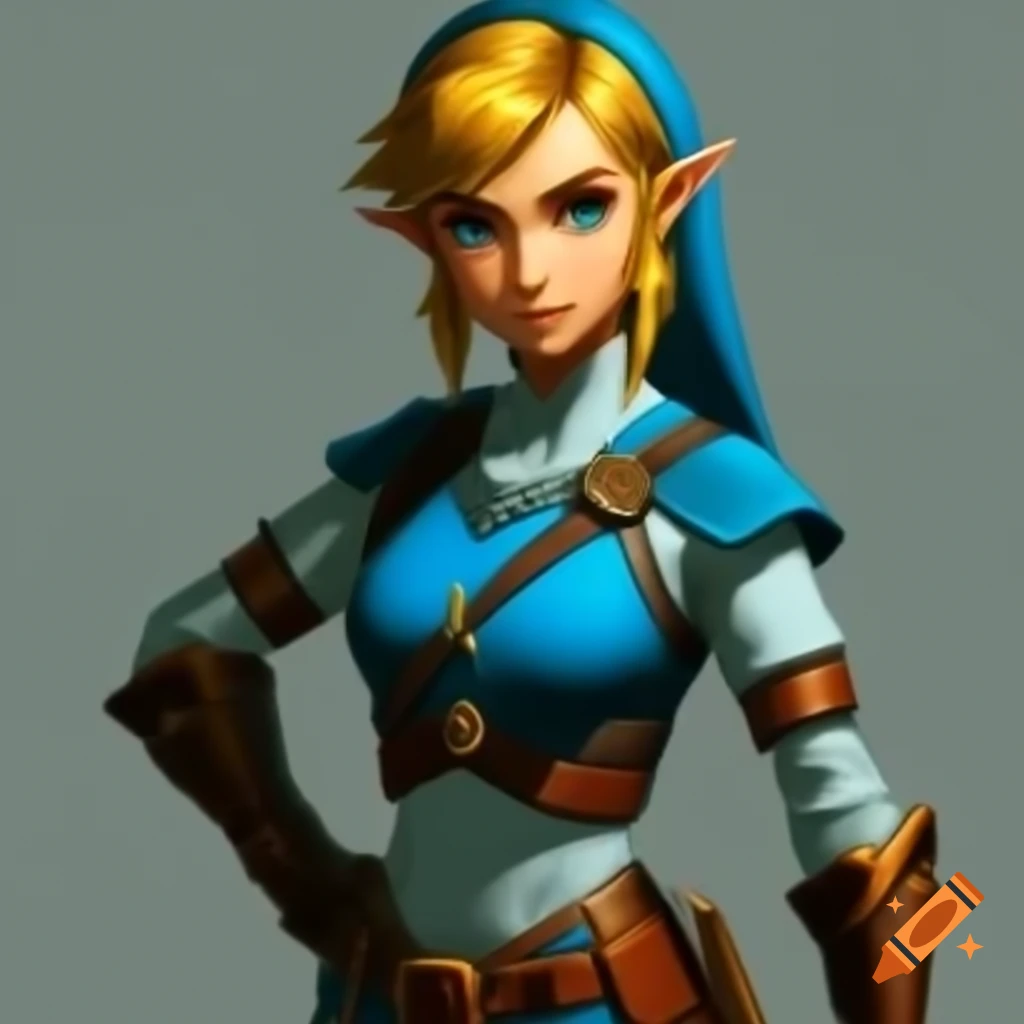 Female Link from Legend of Zelda in futuristic Hyrule, confident pose ...