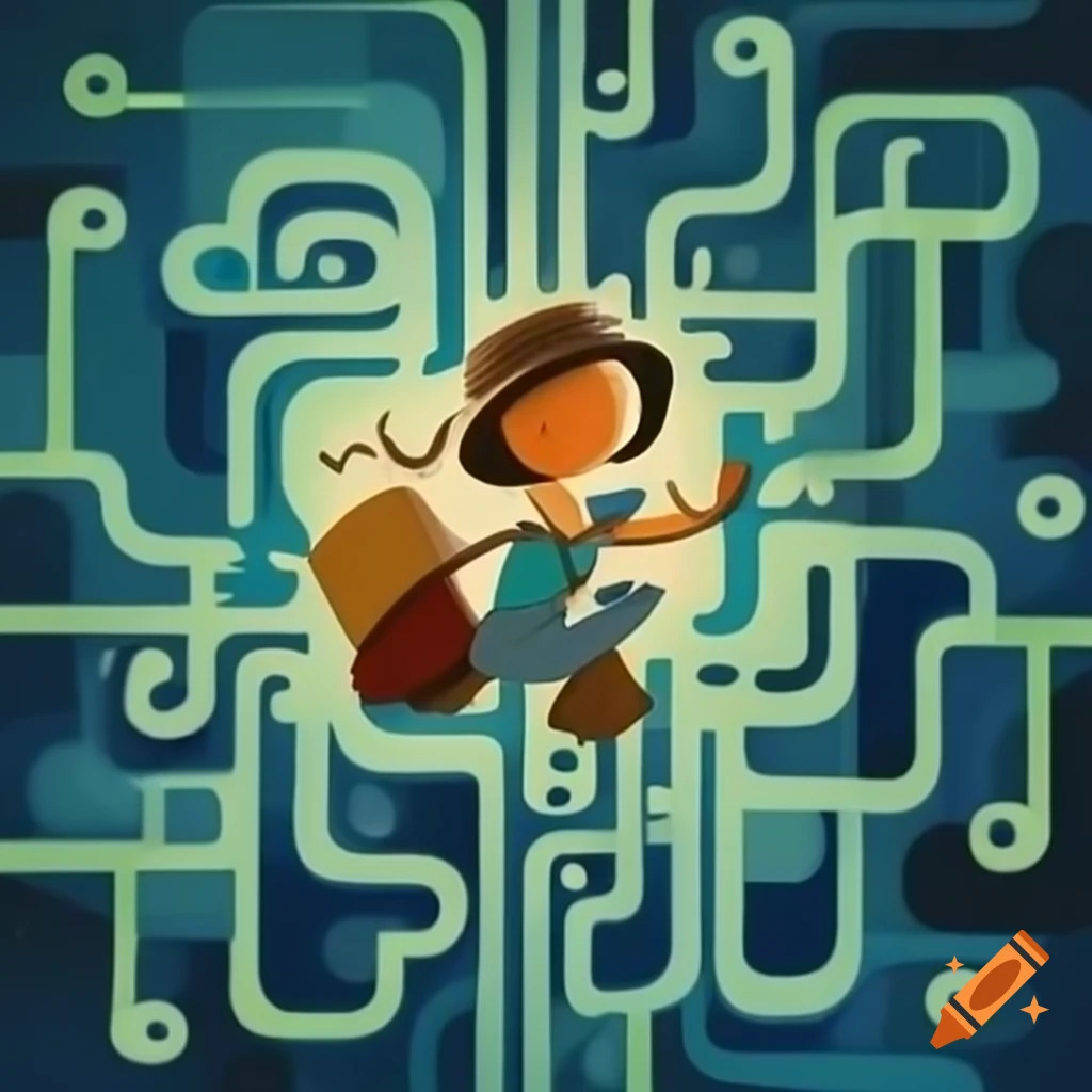 Abstract painting of a happy traveler arriving at a calm destination ...