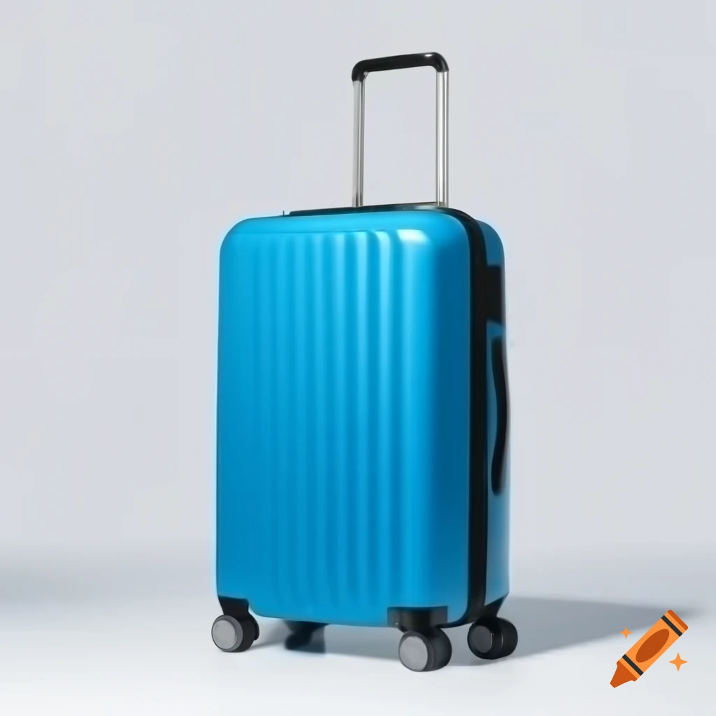 Modern bright blue hard-shell suitcase with glossy finish and ridges on ...
