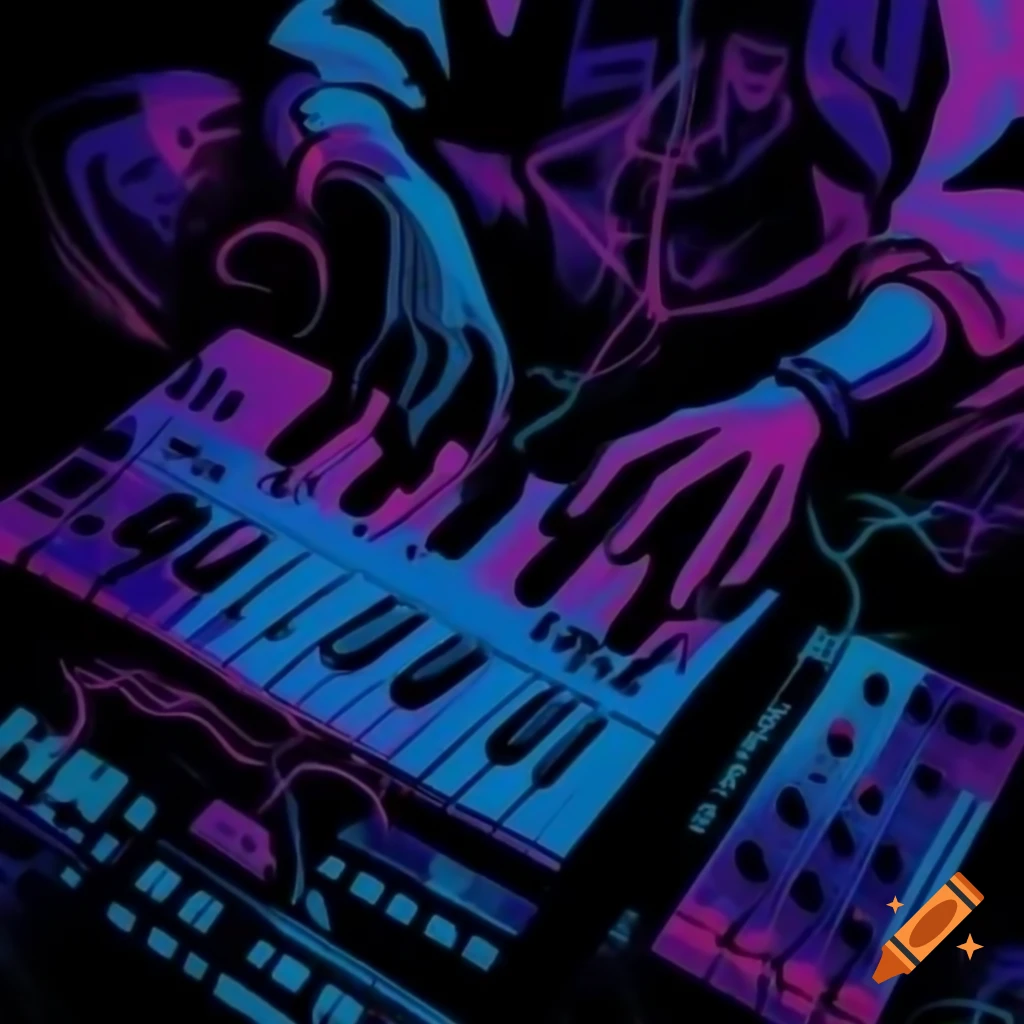 Abstract representation of synthesizers producing electronic techno ...