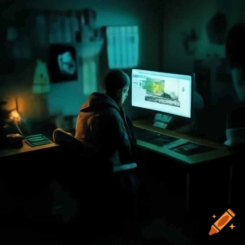 Organized workspace with computer screen casting shadows on Craiyon