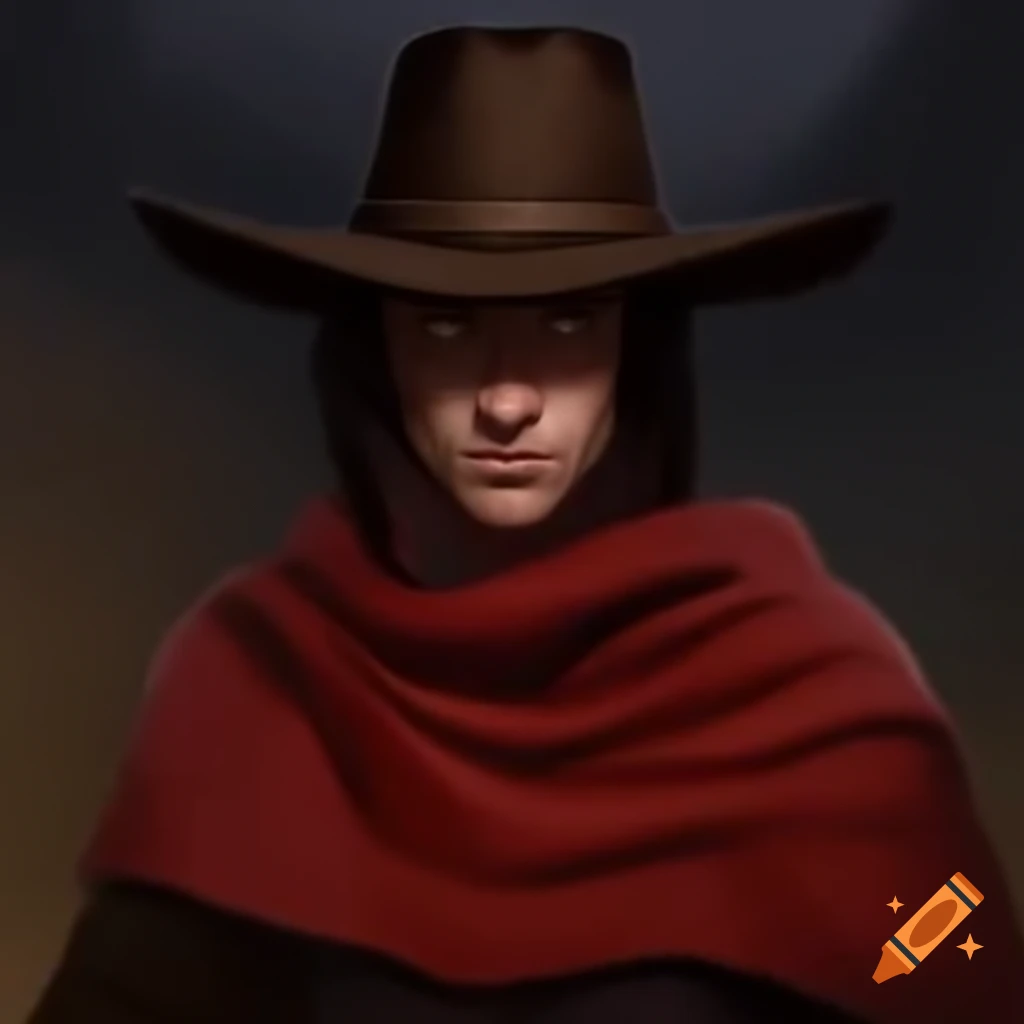 Mysterious cowboy in red poncho on Craiyon