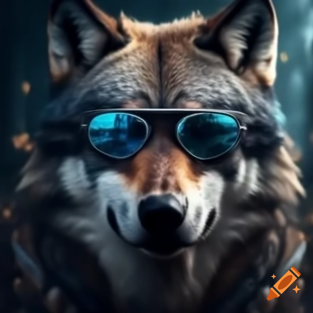 Stylish humanoid wolf character chained up on Craiyon