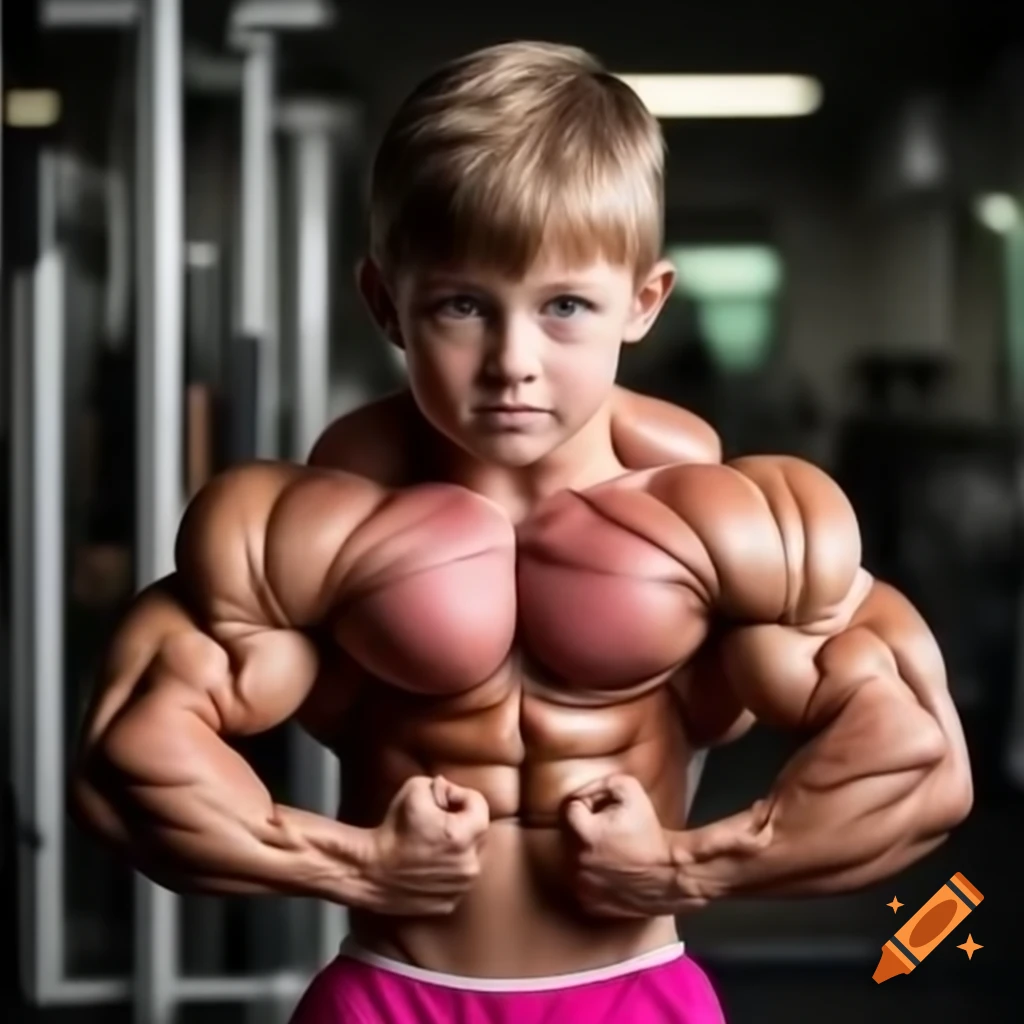 Child flexing muscles in bodybuilding pose on Craiyon