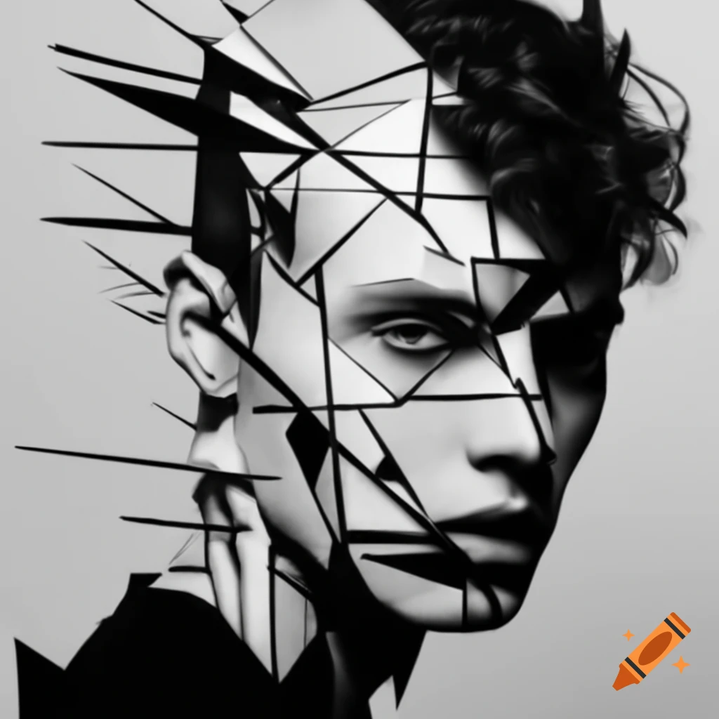 High contrast black and white line drawing of a rugged male portrait on ...