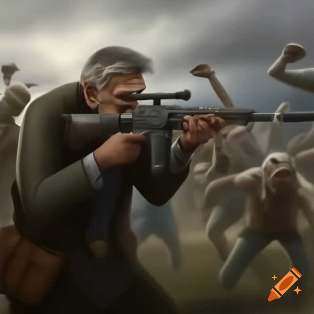Old man using sniper to fend off zombies from a distance on Craiyon