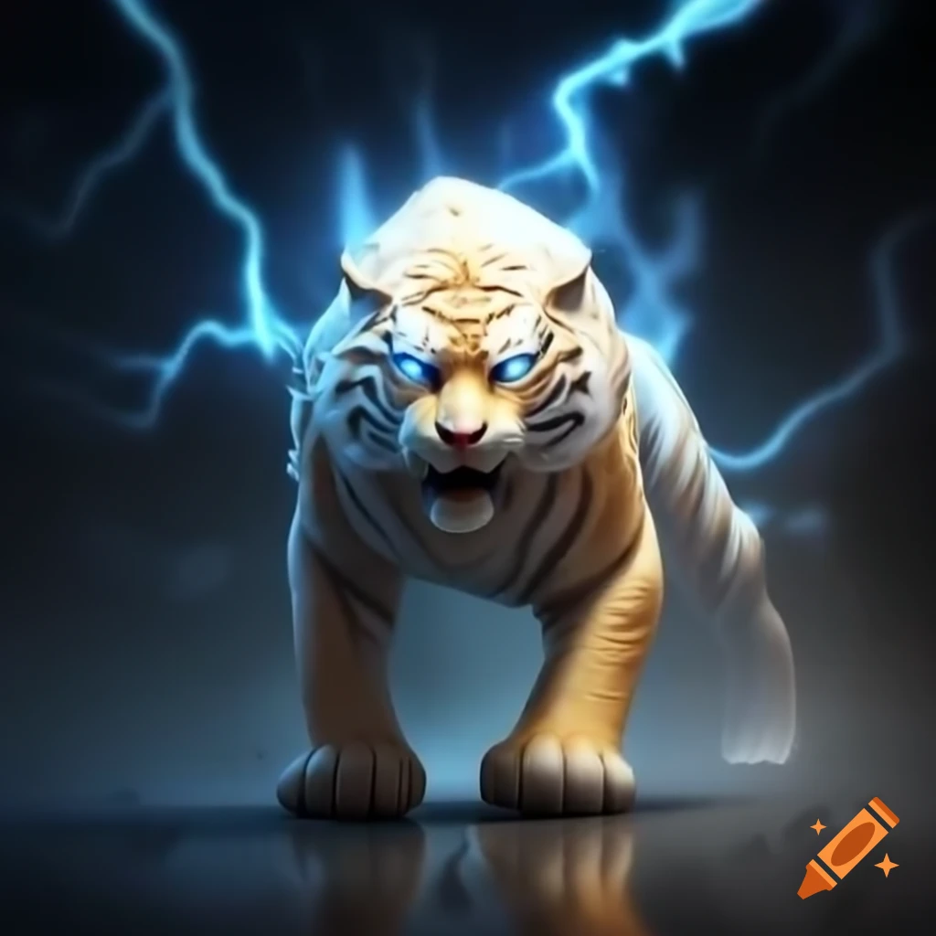 3d animated humanoid bipedal albino tiger with blue lightning powers on ...