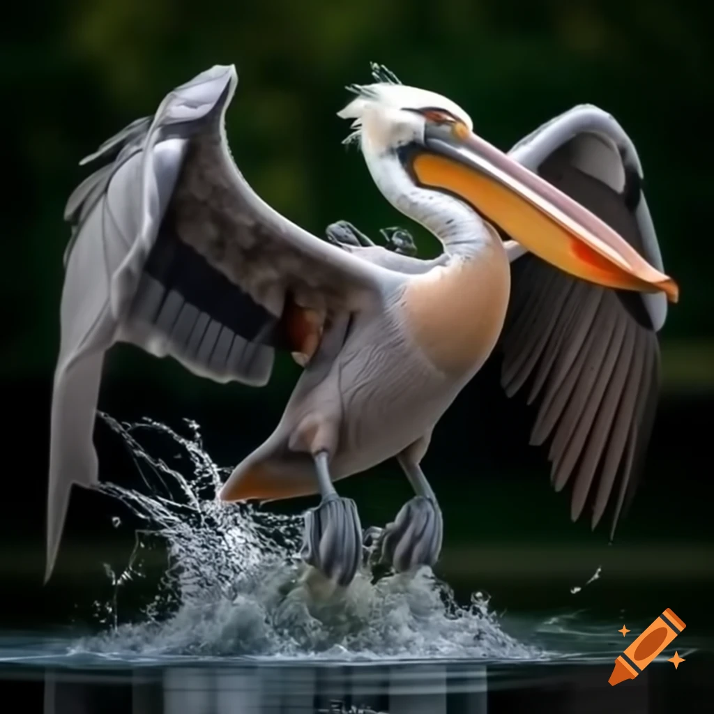 Mechanical pelican taking flight with intricate brass gears on Craiyon