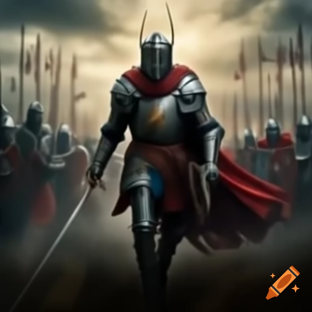 Knight fleeing from battle in the distance on Craiyon