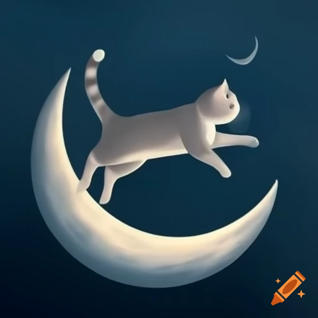 Grey cat jumping over the moon in a whimsical scene on Craiyon