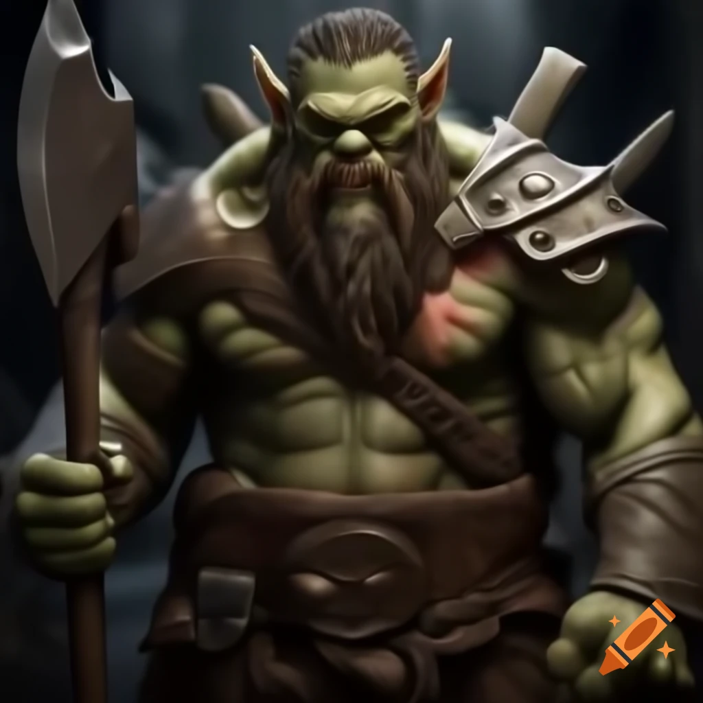 Ultra realistic male ogre warrior with dual battle axes and battle ...